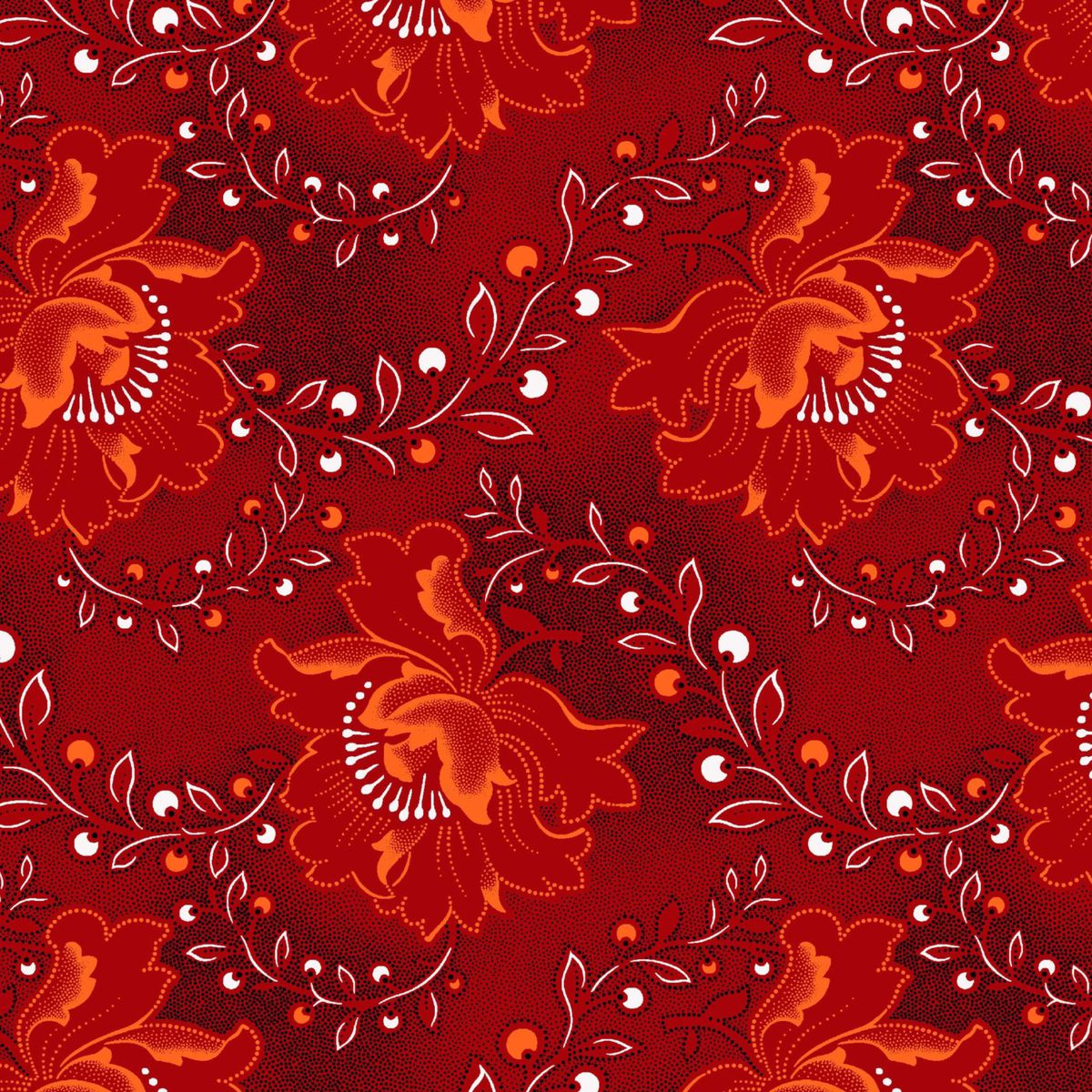 Klingshield 100% Cotton ShweShwe Fabric - Red Flowers - 91cm x 5m